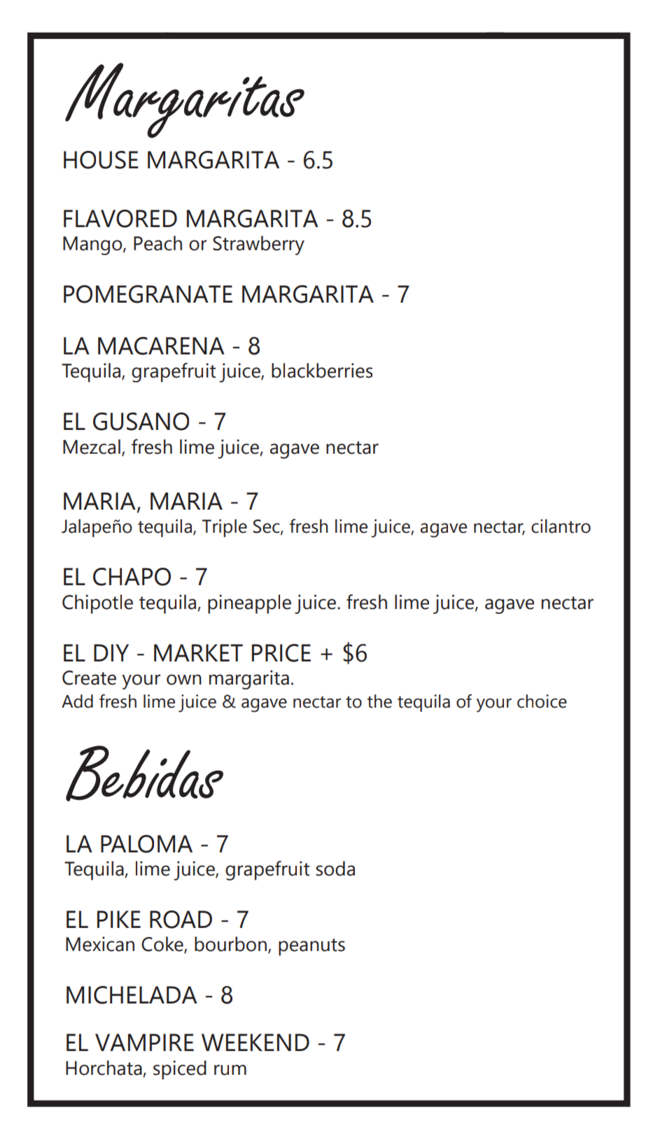 Menu — Locos Taqueria