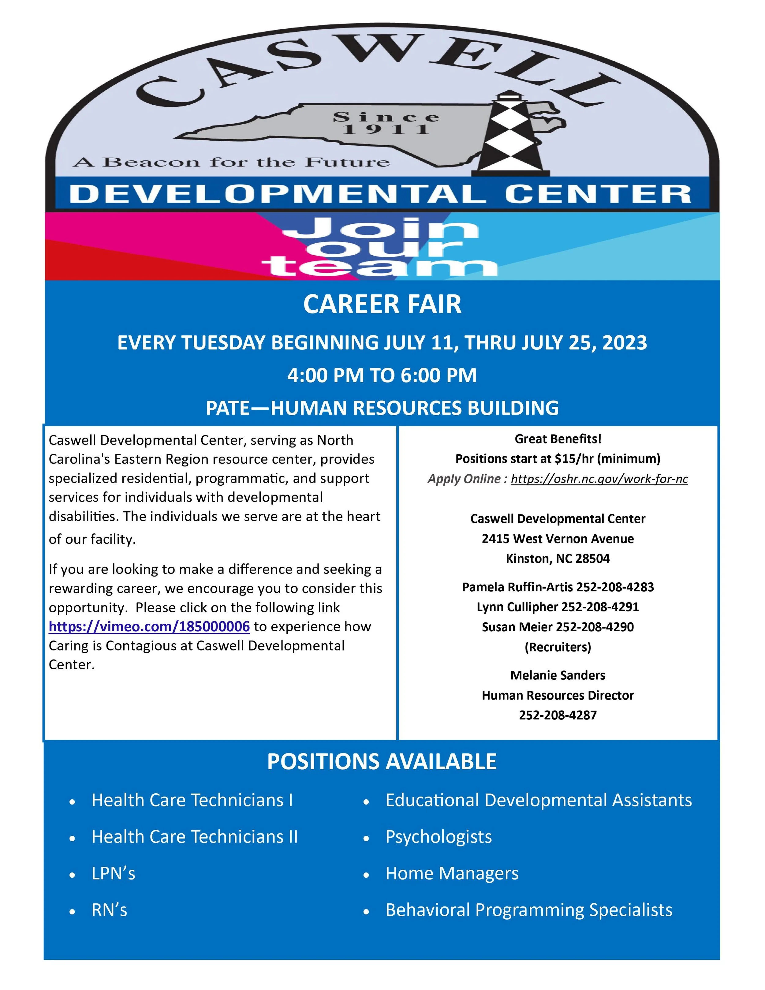 Event: Caswell Developmental Center hosting Job Fair — Neuse News