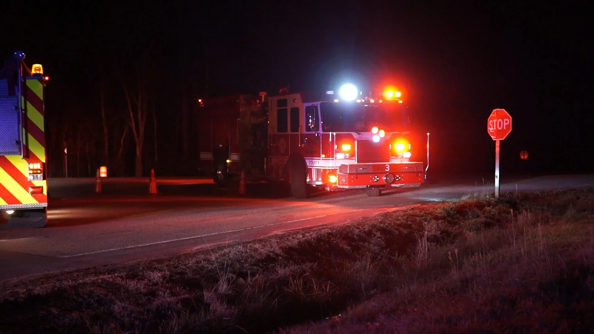 Fire Trucks Responding At Night