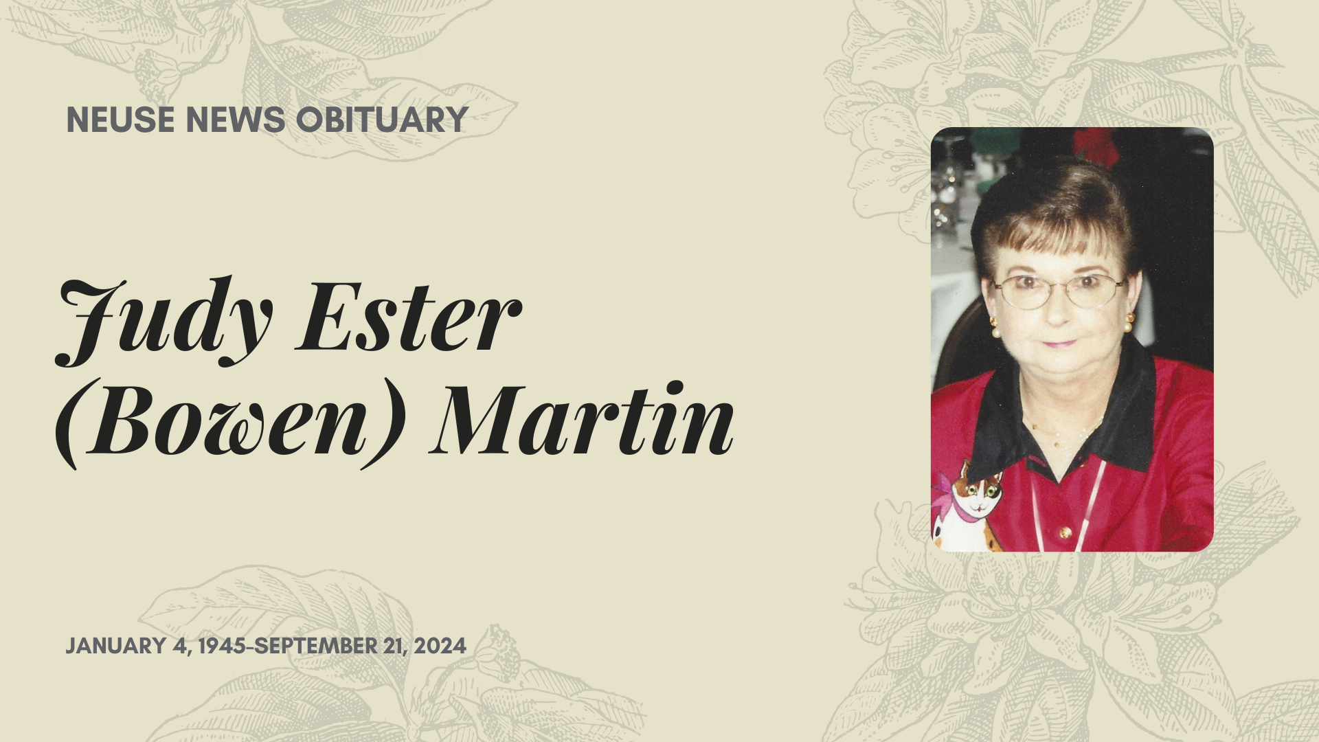 Obituary: Judy Ester (Bowen) Martin — Neuse News