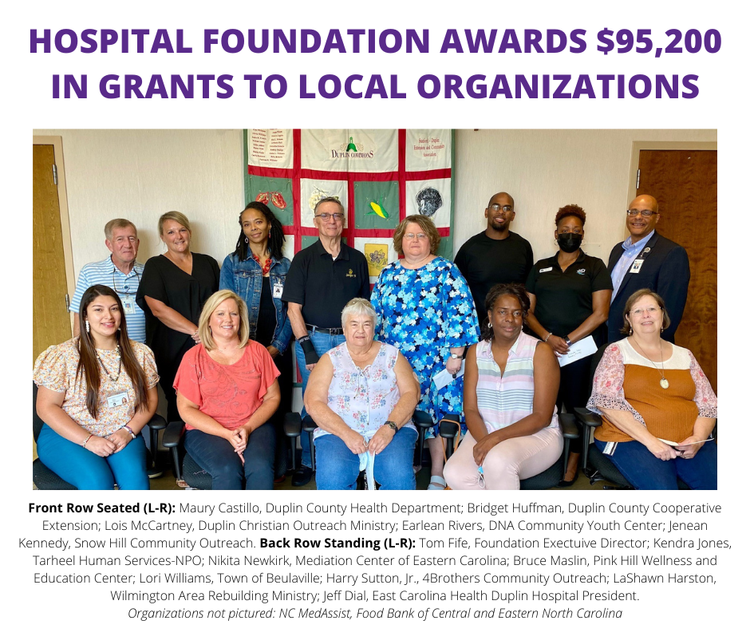 Foundation of East Carolina Health Duplin Hospital awards $95,200 in ...