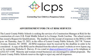 Public Notice: LCPS - Advertisement for CM at Risk Services — Neuse News