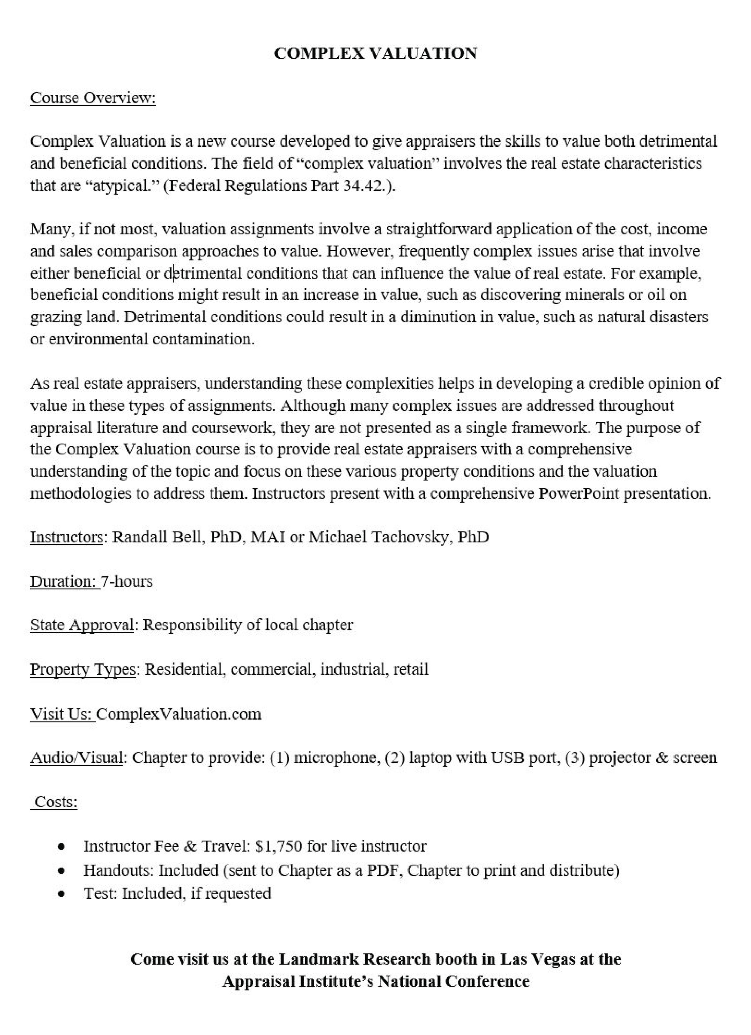 Complex Valuation — Landmark Research Group