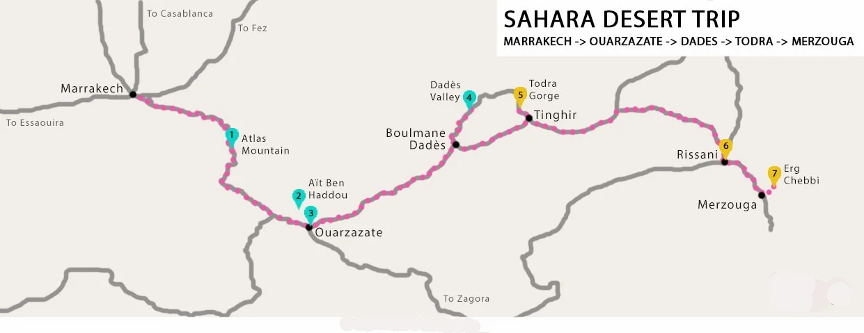 Merzouga-Todra gorge map — travelwildnow.com