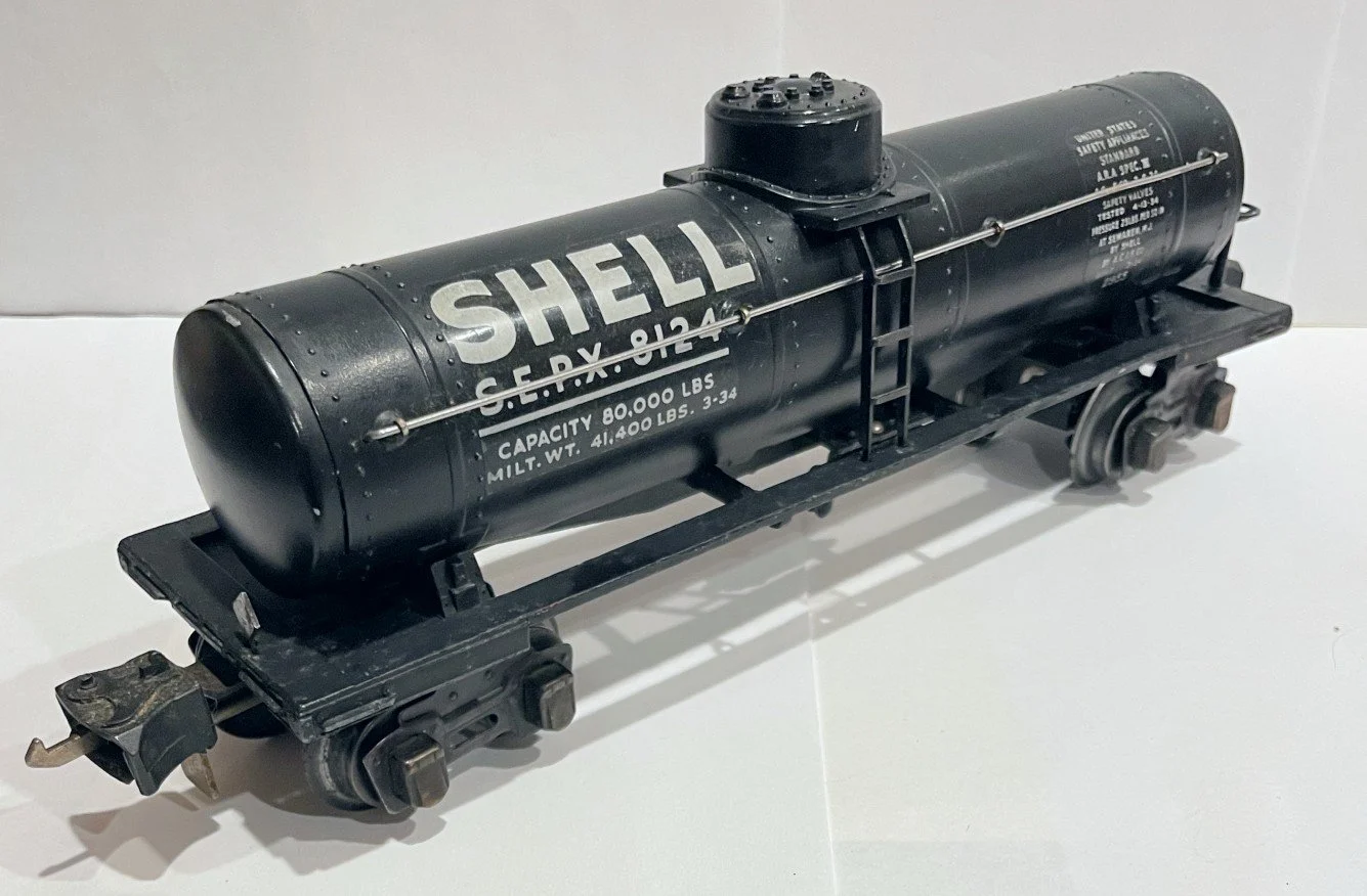 Scarce 1940 Lionel 2955 Shell Semi-Scale Tank Car — Tobias Toys & Trains