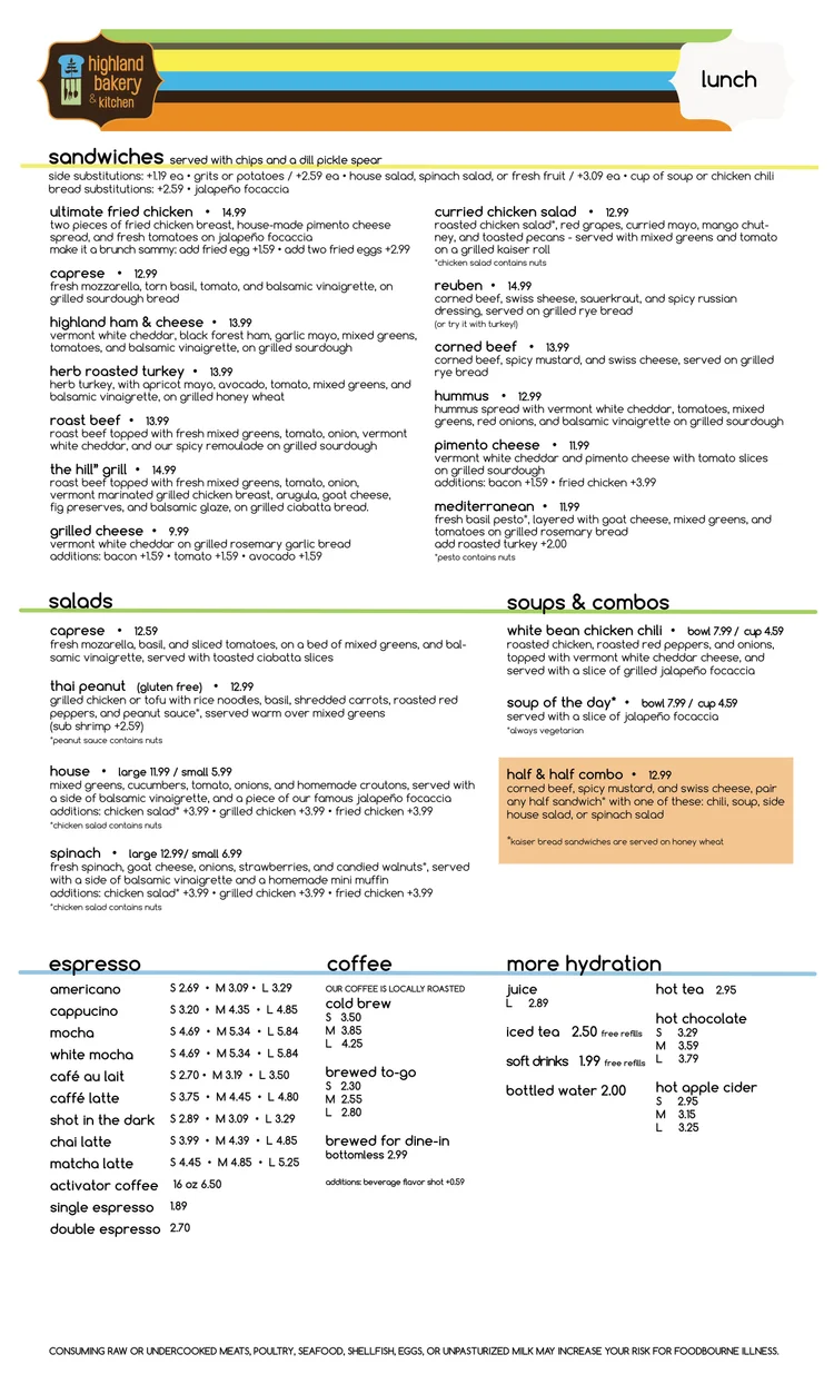 Menu — Highland Bakery