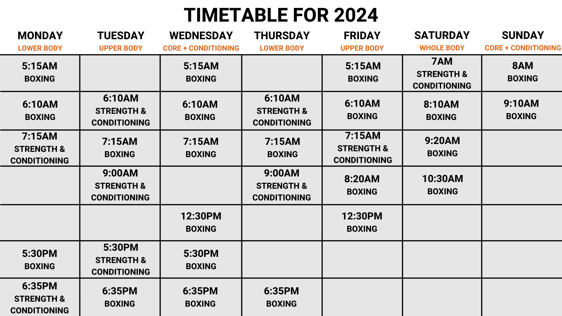 New Timetable — UNDERCARD