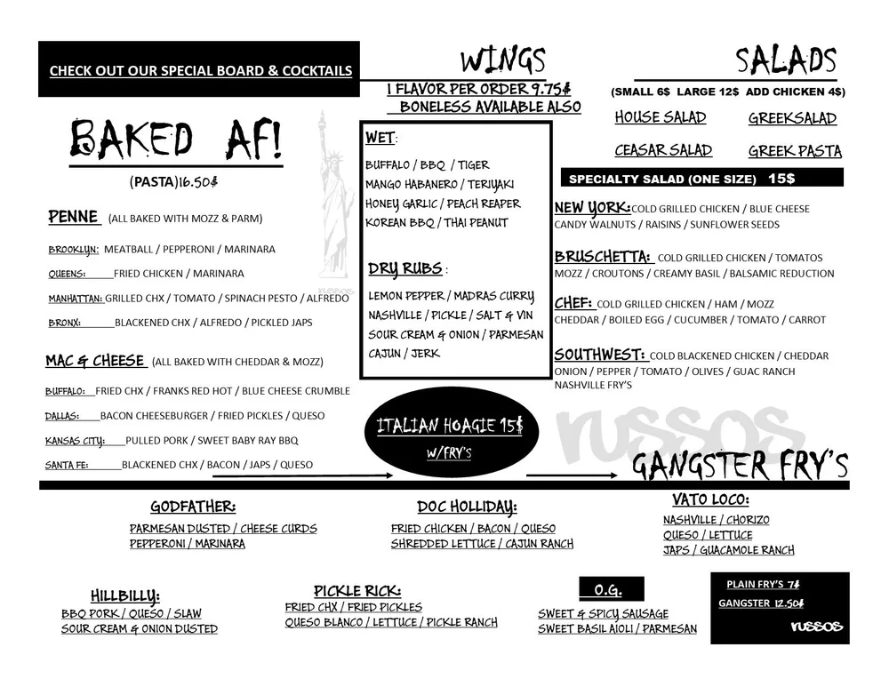 Menu — RUSSO'S