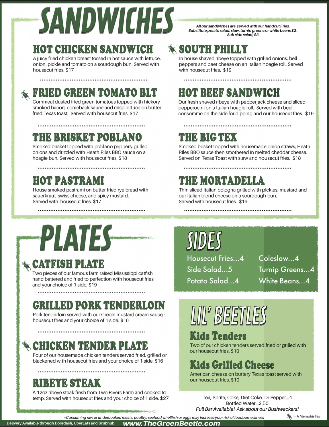 Menu — The Green Beetle