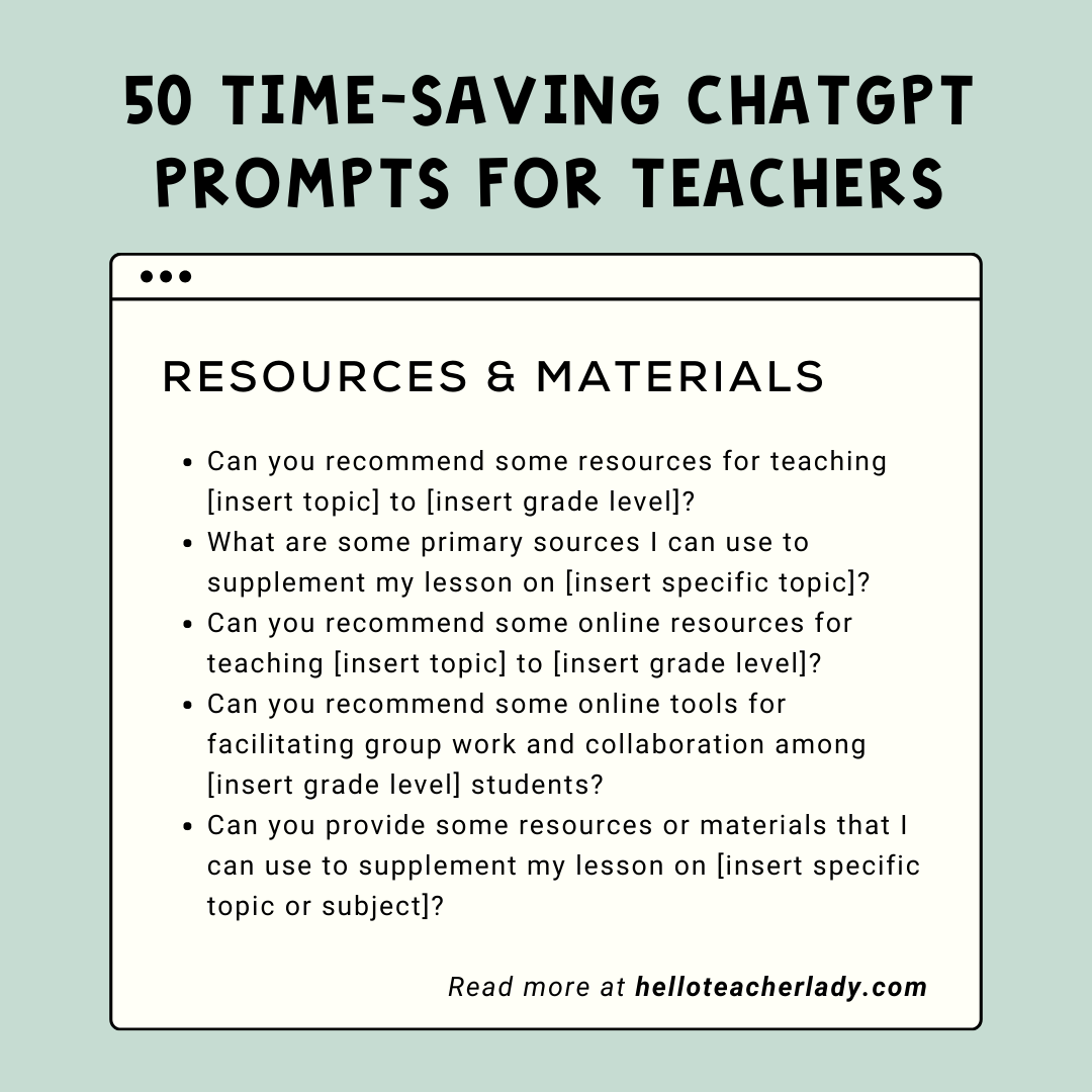 50 Time-Saving ChatGPT Prompts for Teachers — helloteacherlady.com