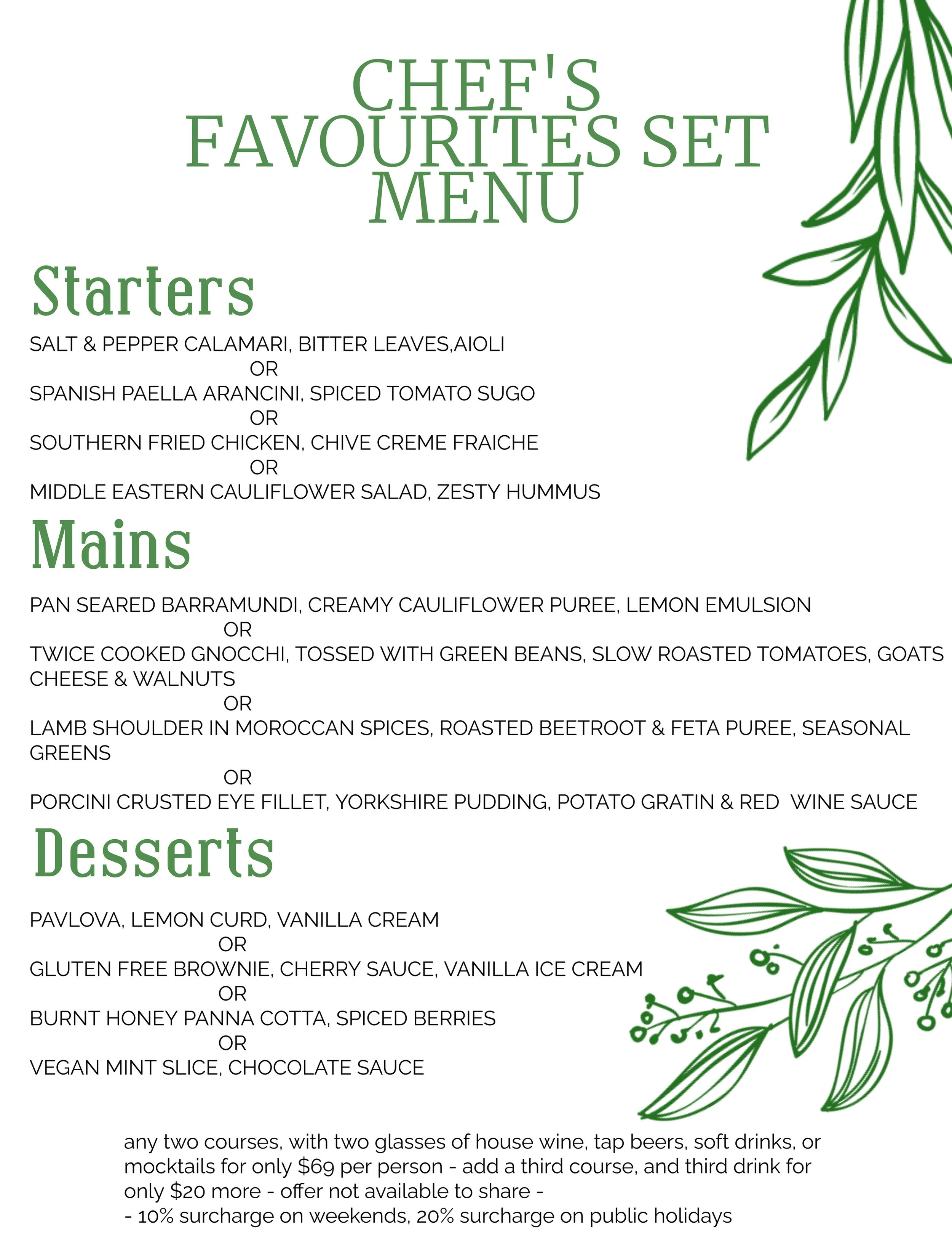 CHEF'S FAVES SET MENU
