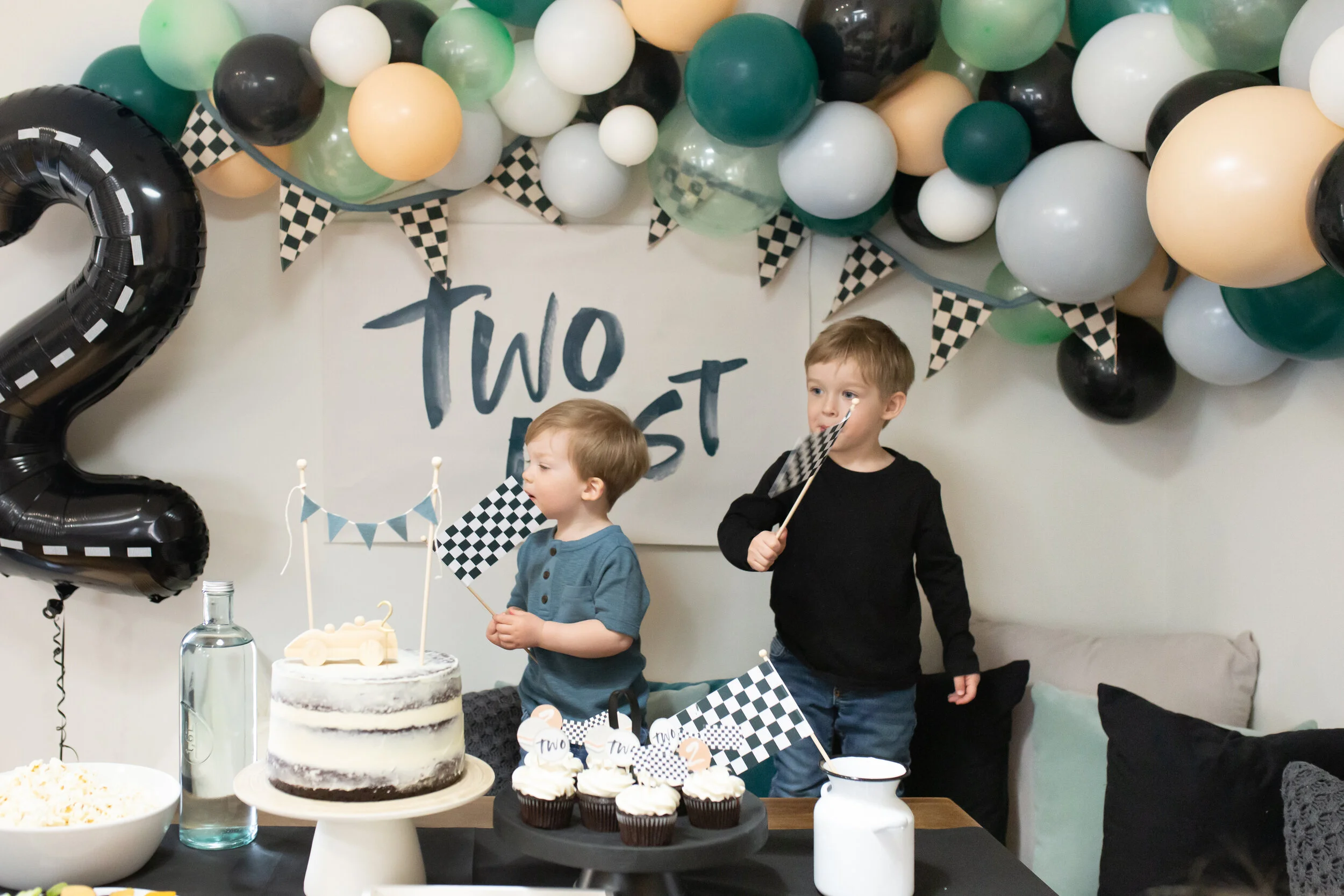 two fast modern race car second birthday party — emelbe design