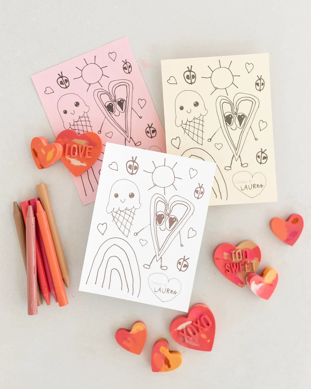 homemade heart shaped crayons for class valentines cards — emelbe design