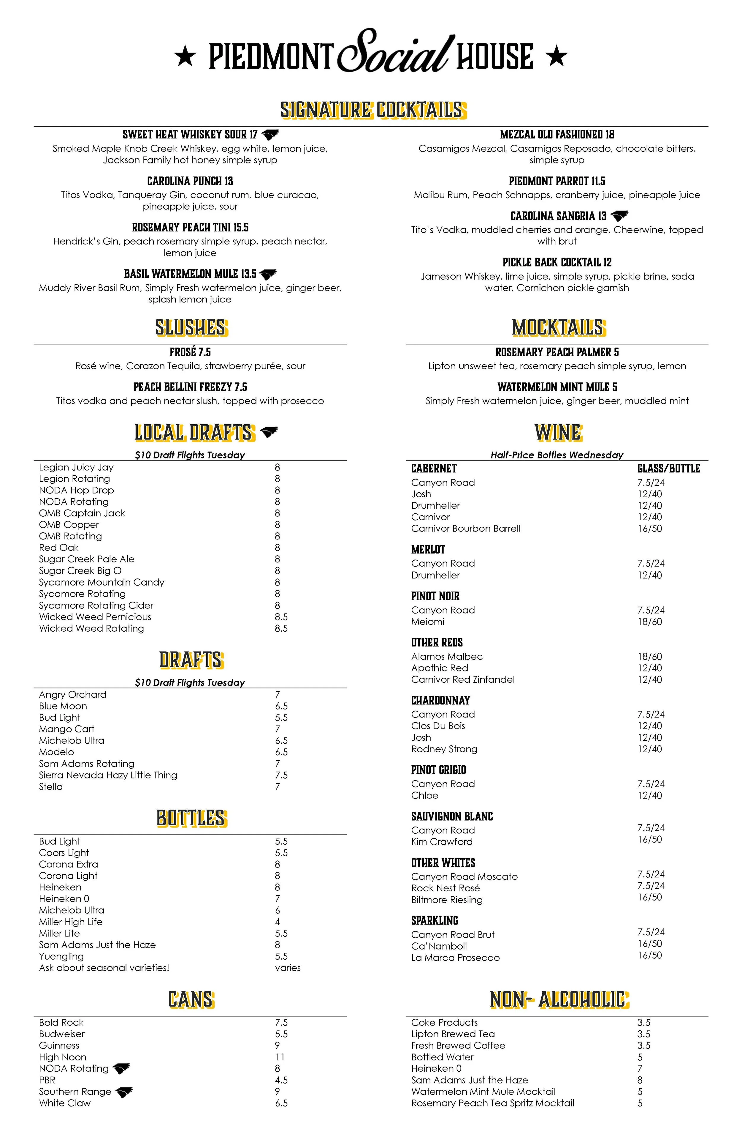 Drink Menu — Piedmont Social House