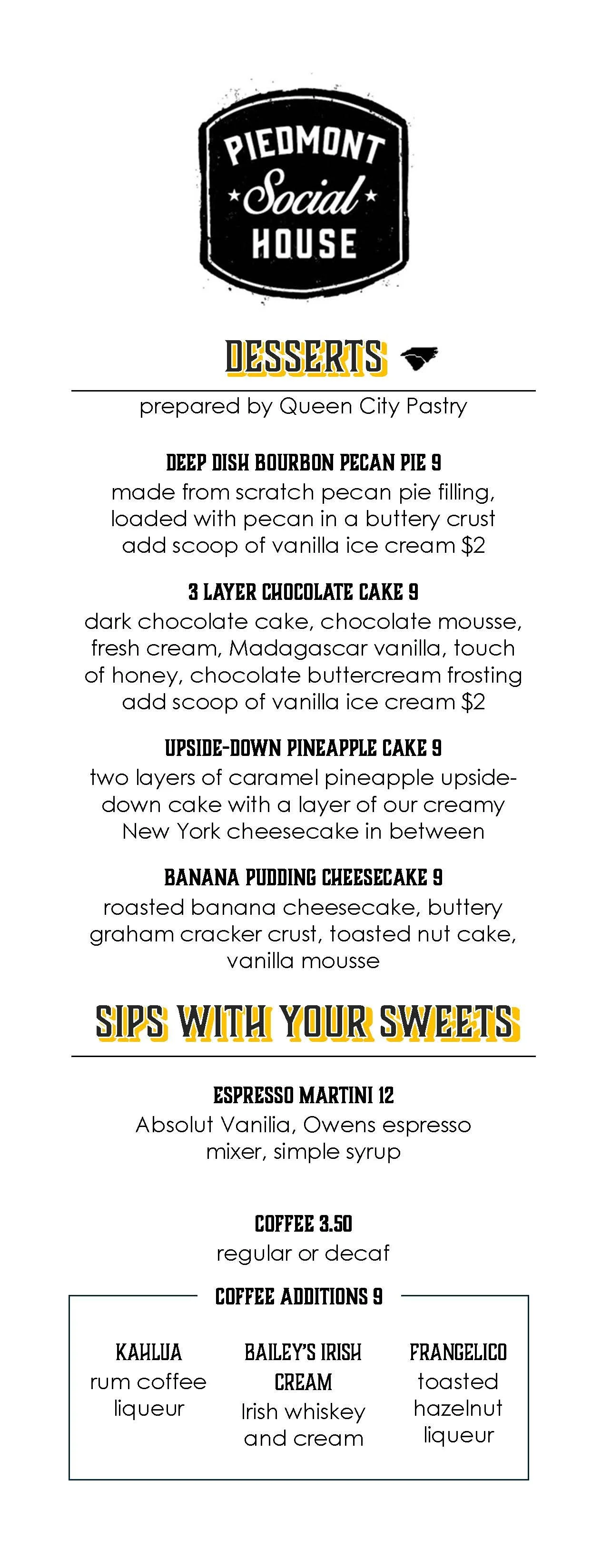Dessert Menu — Piedmont Social House