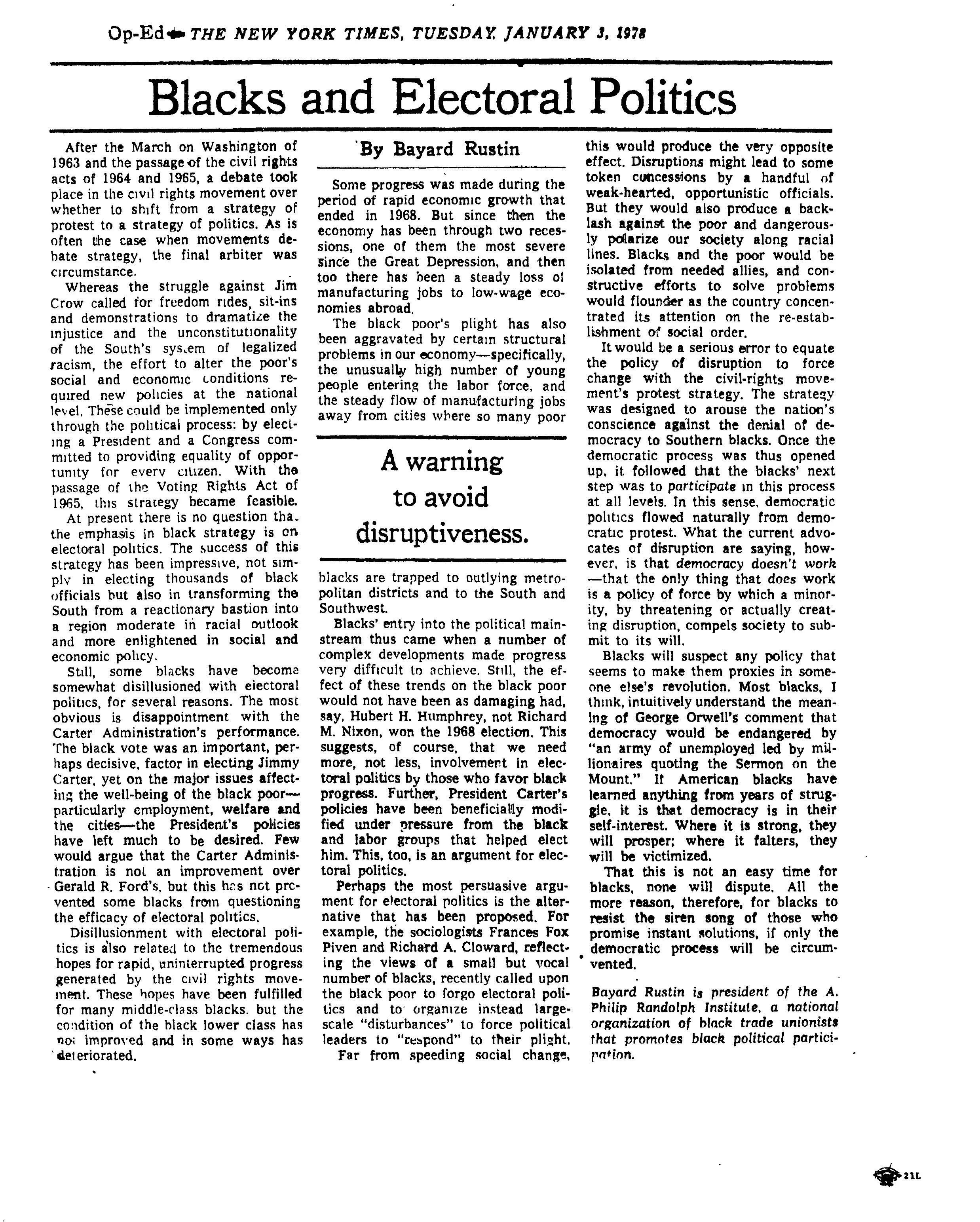 The Arbiter of Circumstance: Defending the Democratic Process — Bayard ...