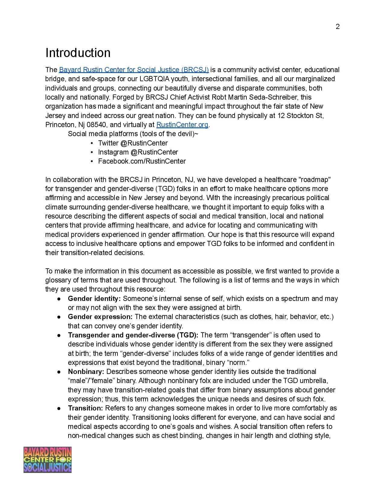 Trans Healthcare Roadmap — Bayard Rustin Center for Social Justice ...