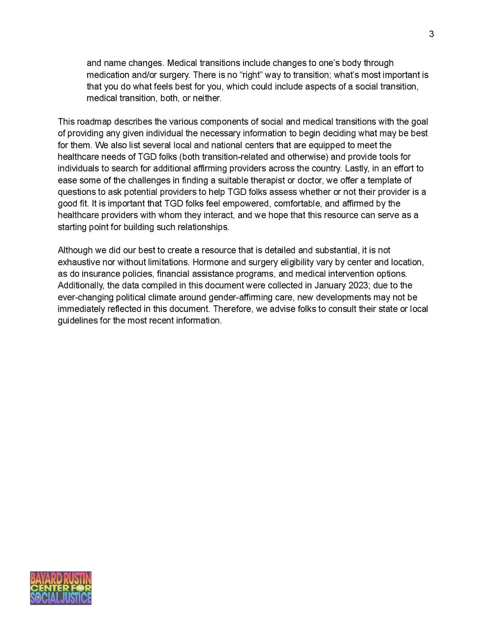 Trans Healthcare Roadmap — Bayard Rustin Center for Social Justice ...