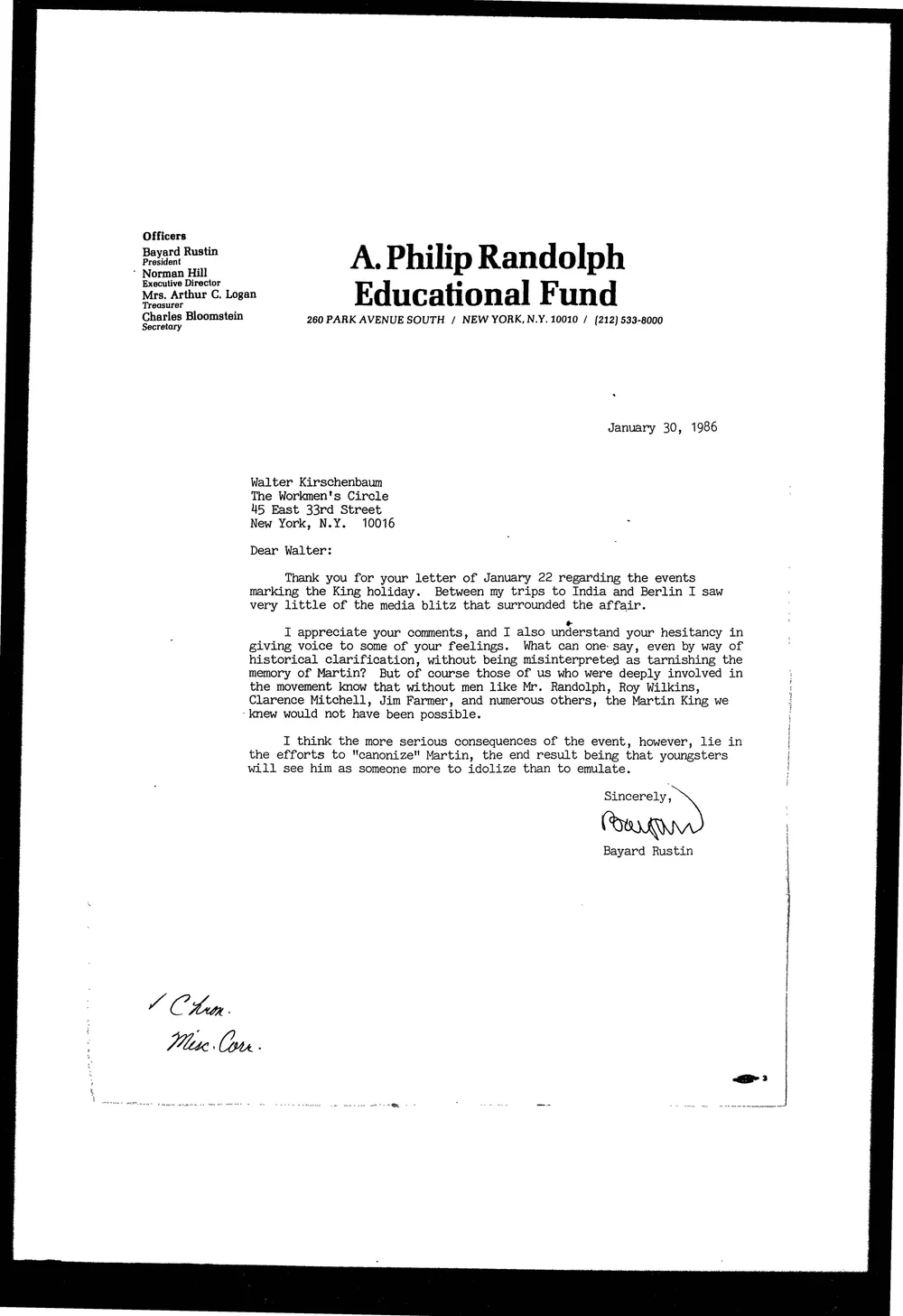 Rustin on the First Federal King Holiday — Bayard Rustin Center for ...