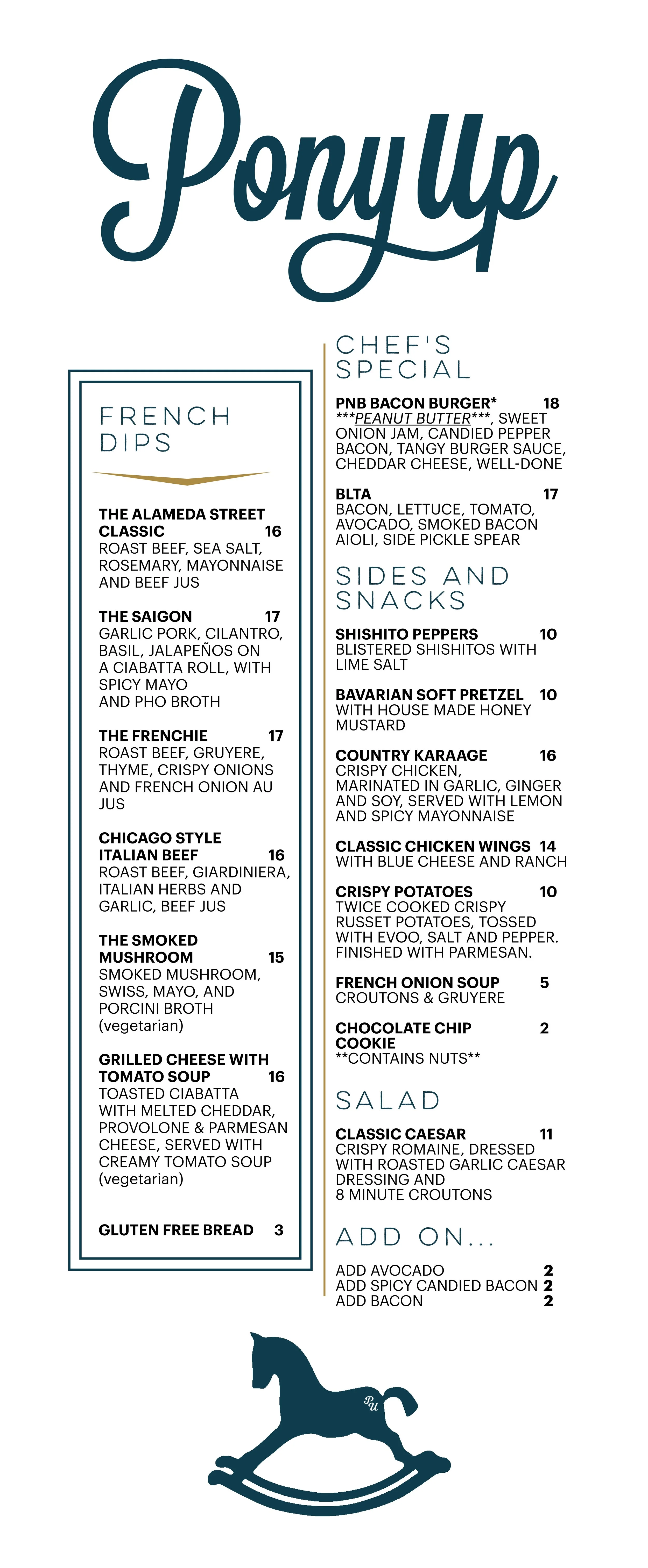 QR Code menu — PONY UP