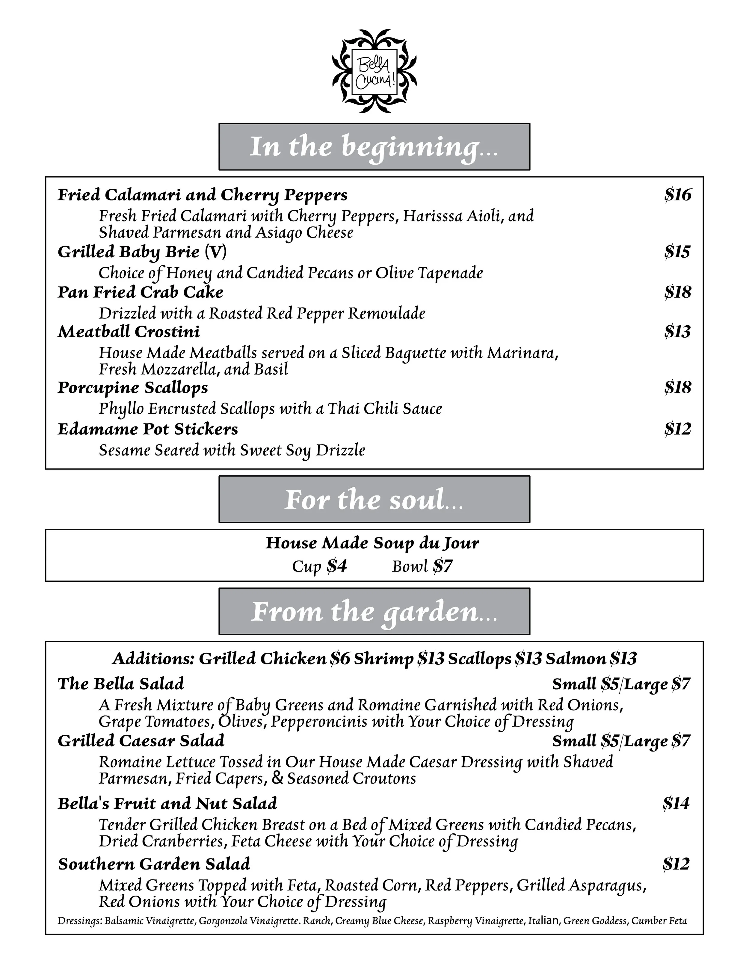 LUNCH MENU — Bella Cucina