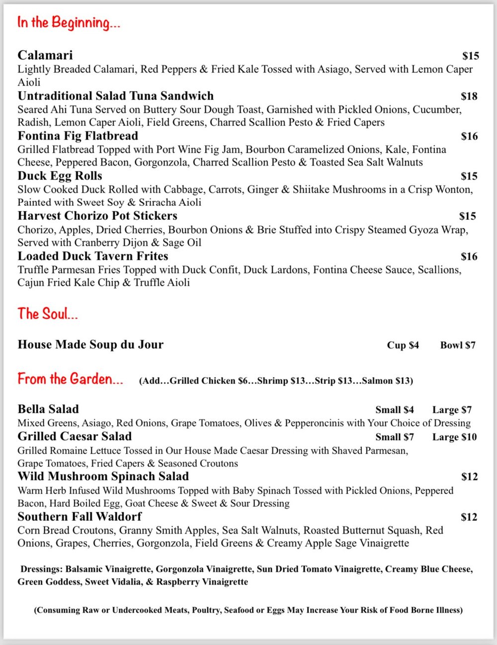 DINNER MENU — Bella Cucina