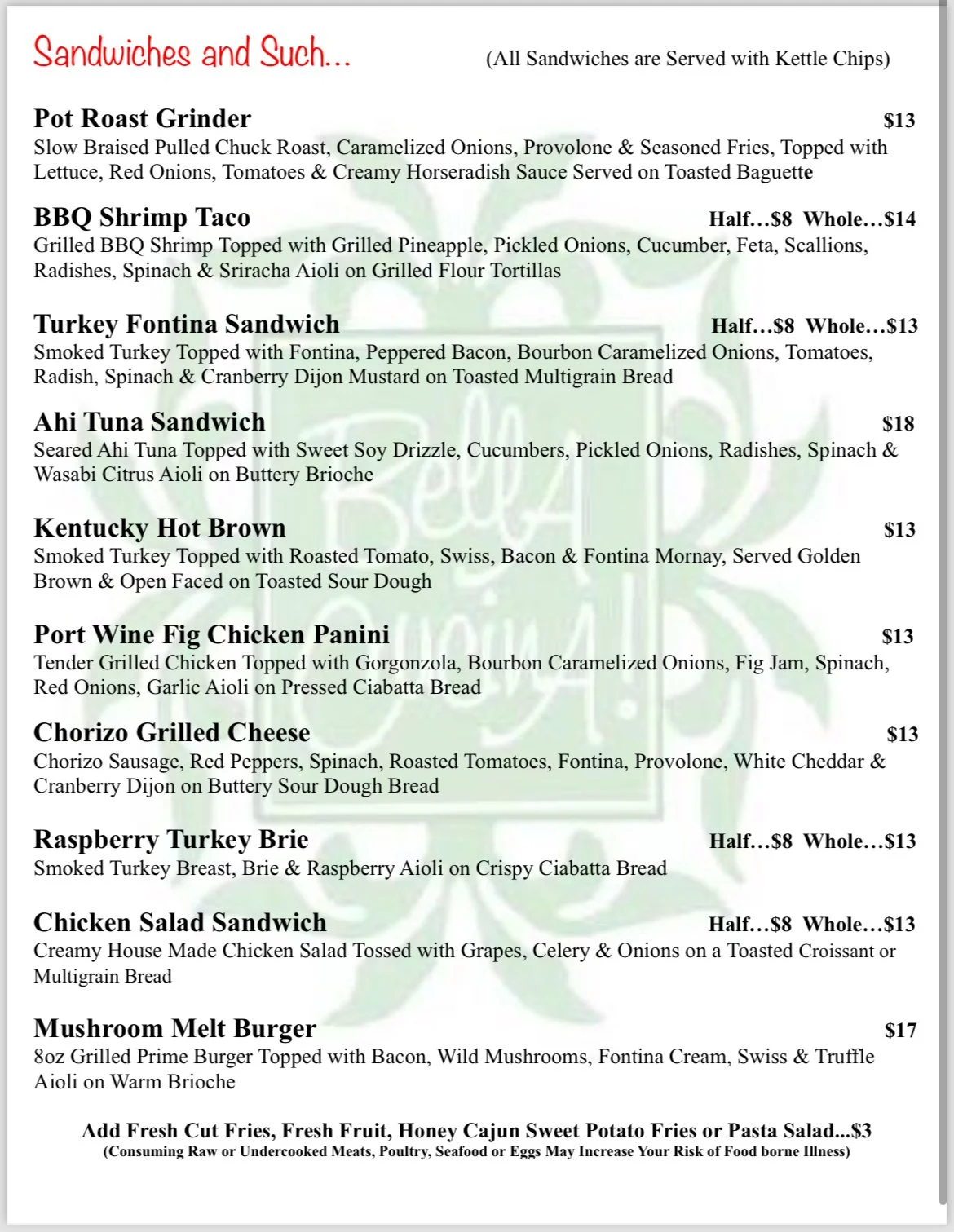 LUNCH MENU — Bella Cucina
