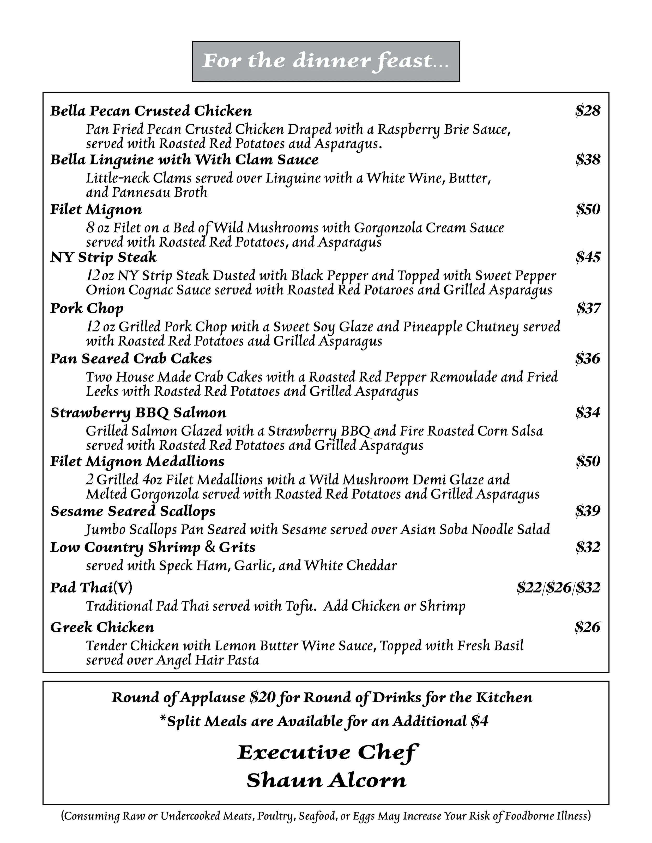 DINNER MENU — Bella Cucina