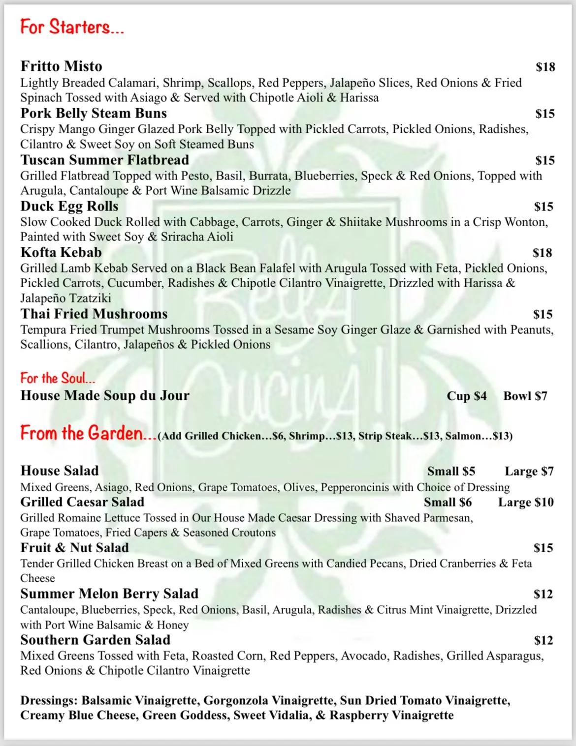 LUNCH MENU — Bella Cucina