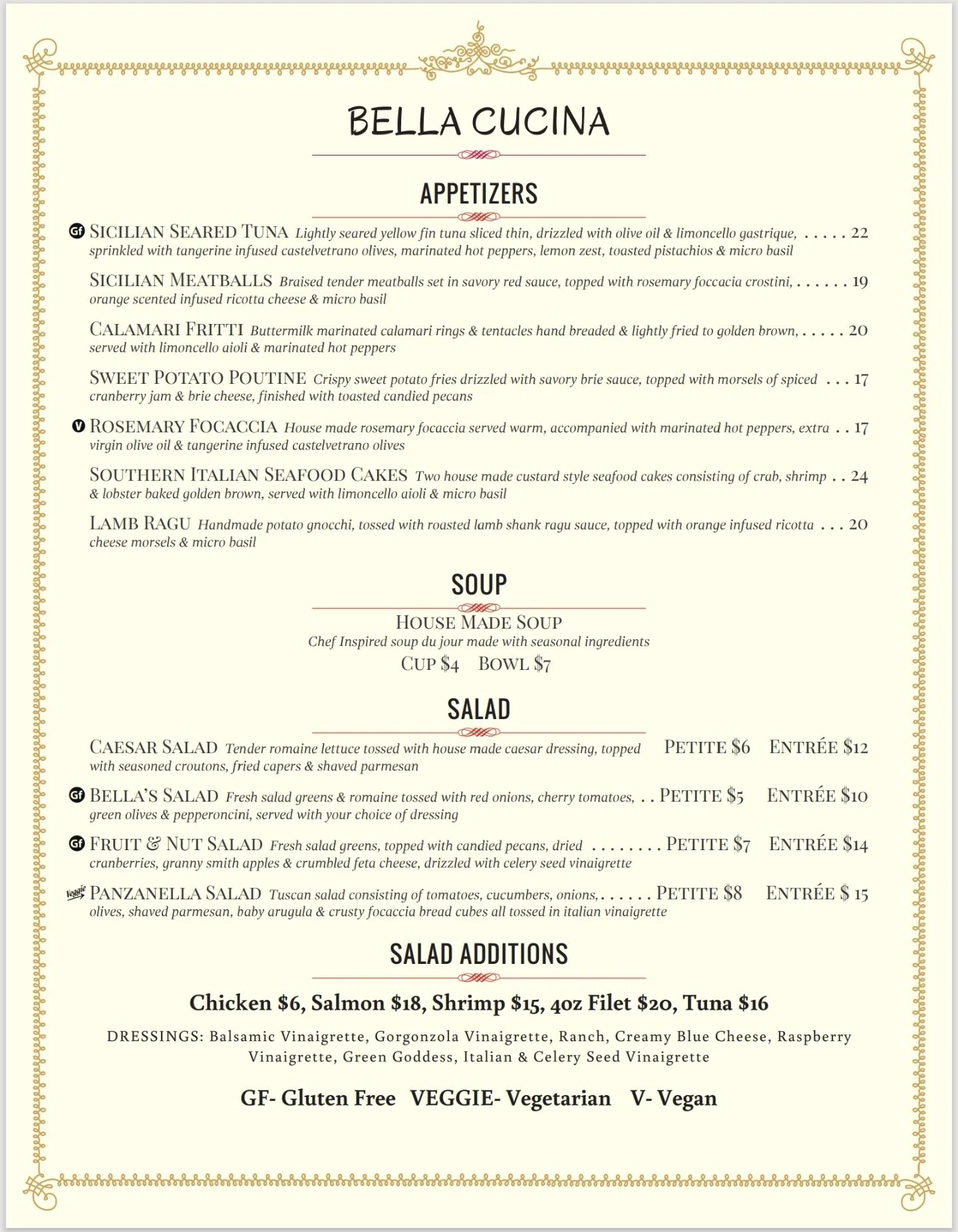 DINNER MENU — Bella Cucina