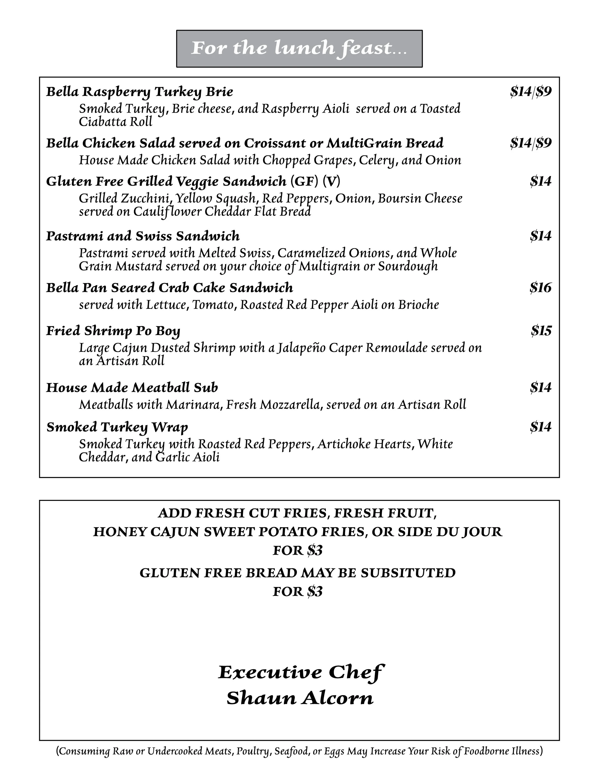 LUNCH MENU — Bella Cucina