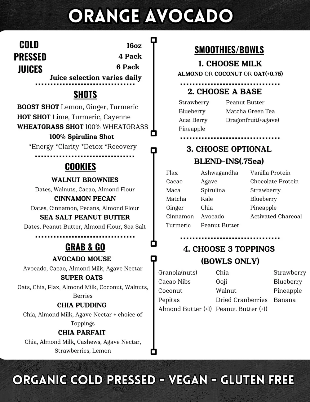 MENU — Orange Avocado Juicery