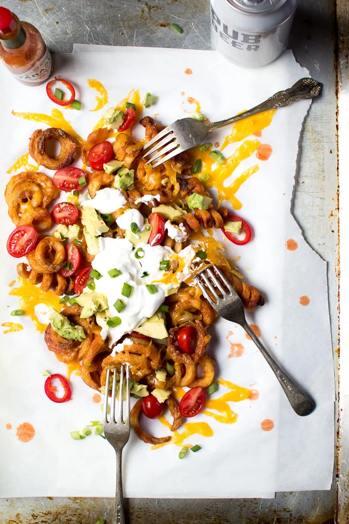 Loaded Cheesy Curly Fries — Flourishing Foodie