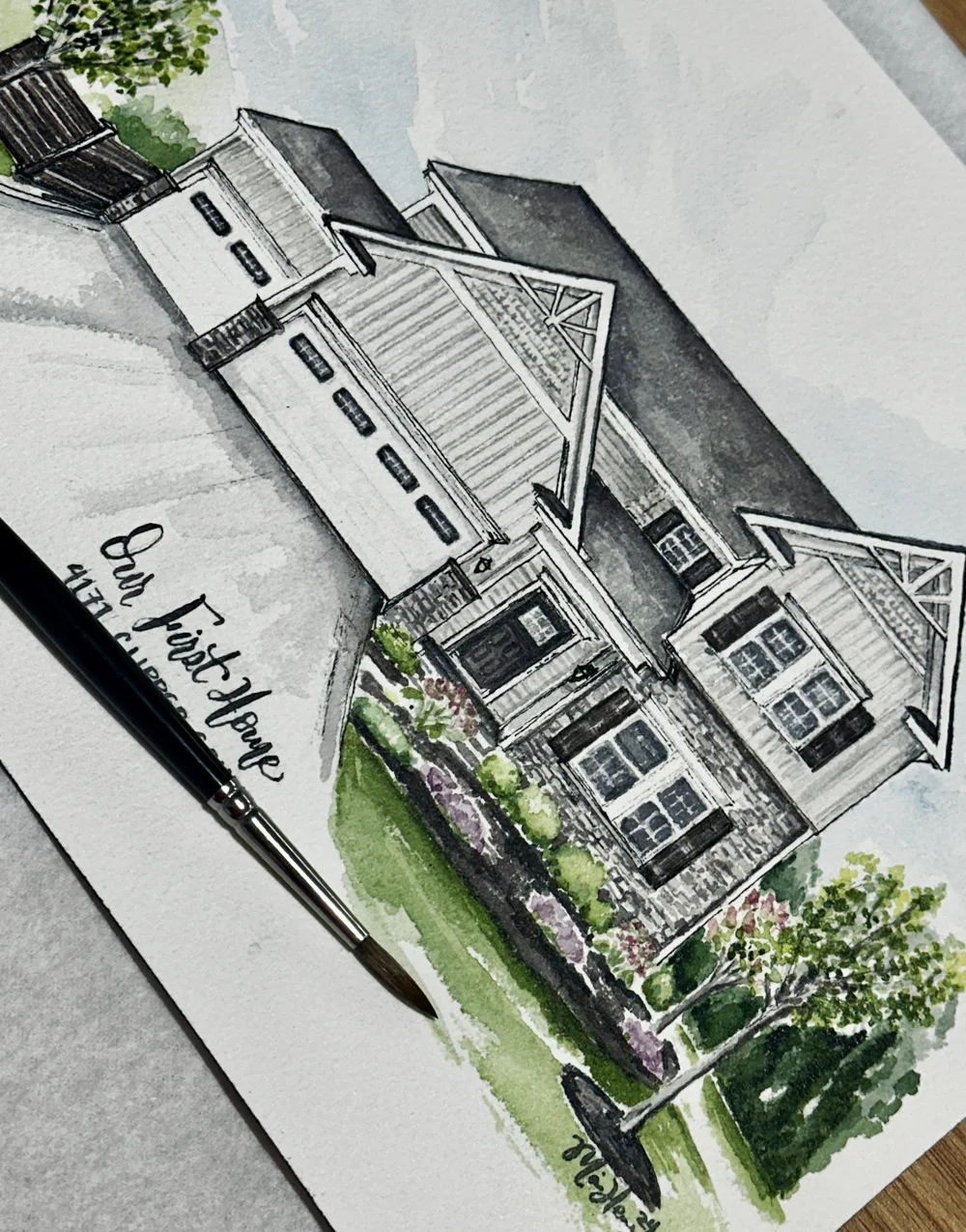 Process of creating bespoke house portraits — Ivy line Design