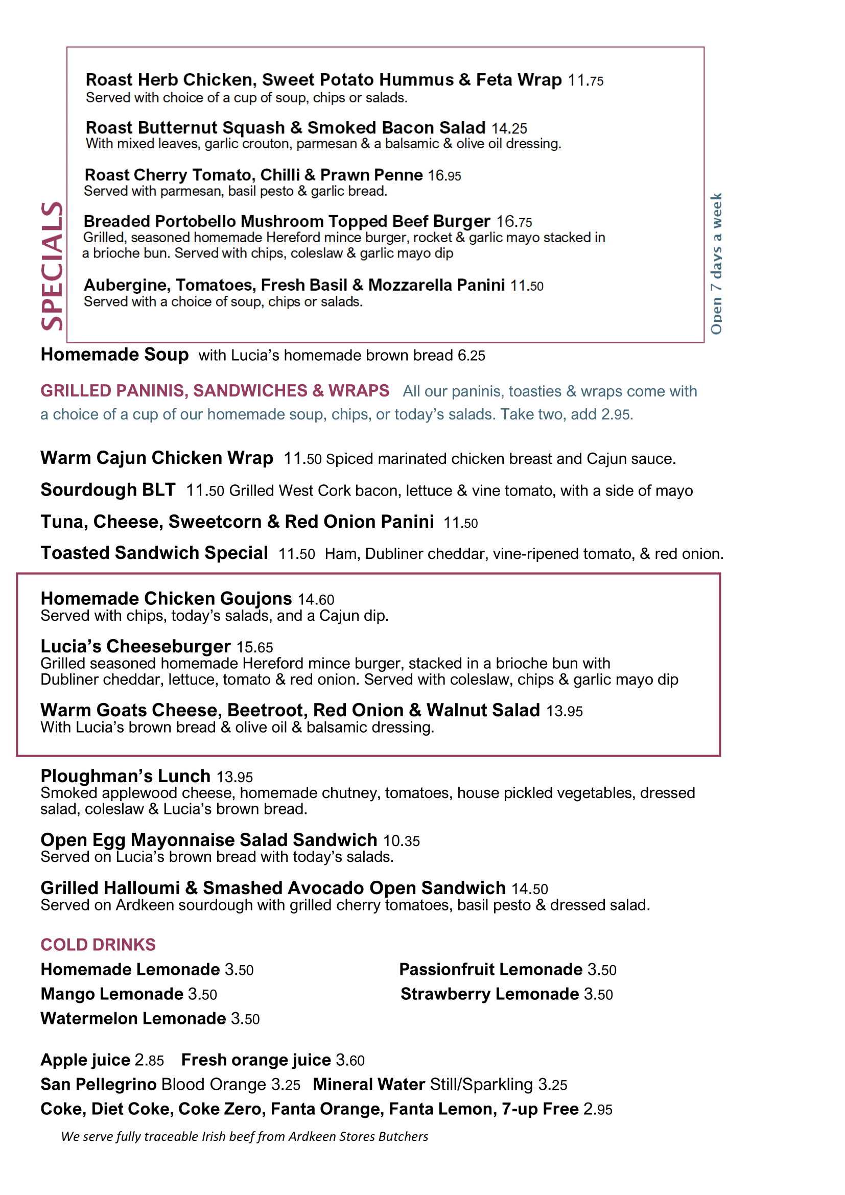 Menu — Cafe Lucia