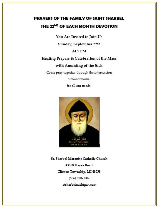 22ND OF THE MONTH DEVOTION TO SAINT SHARBEL — St. Sharbel Maronite ...
