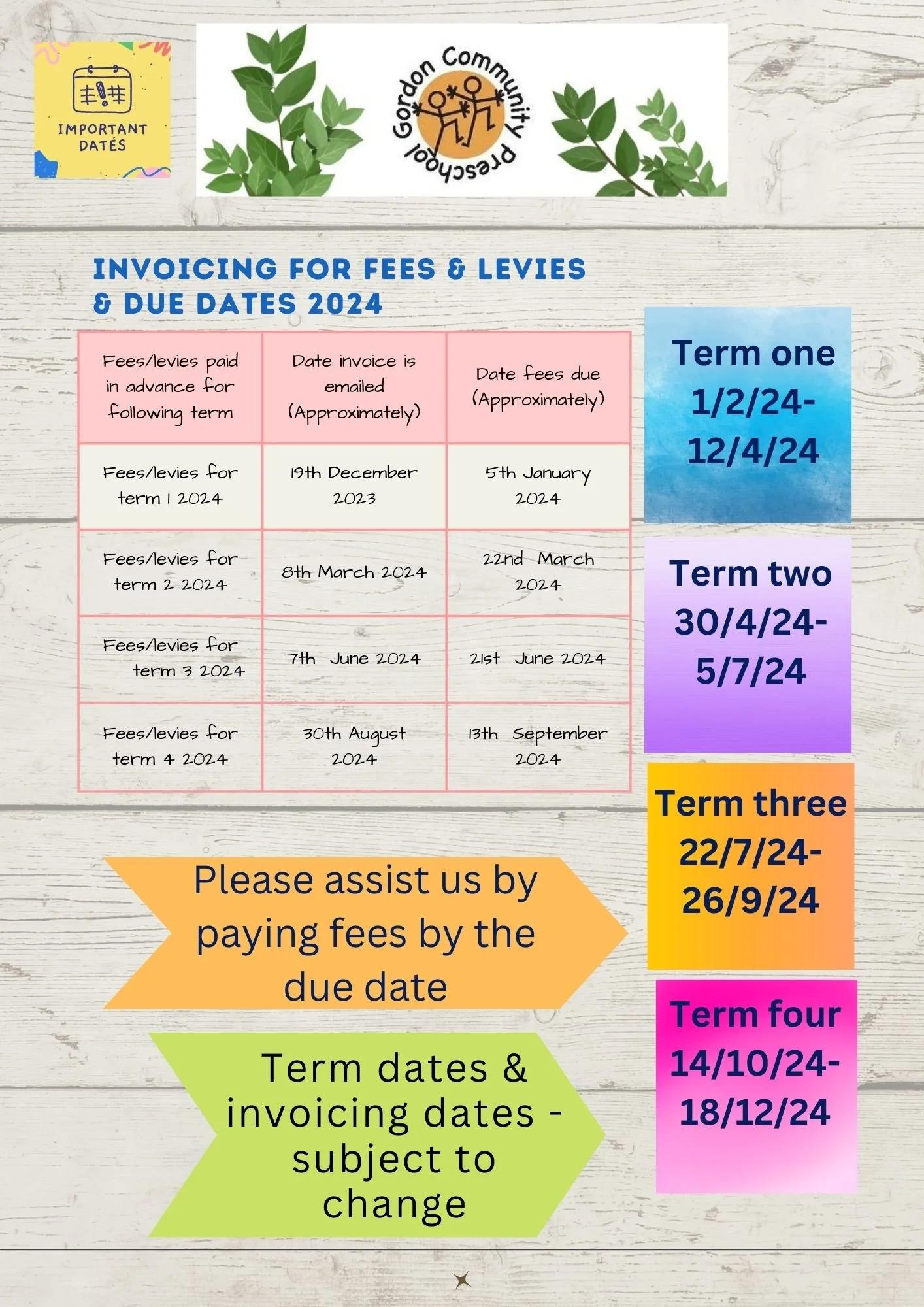 Fees — Gordon Community Preschool