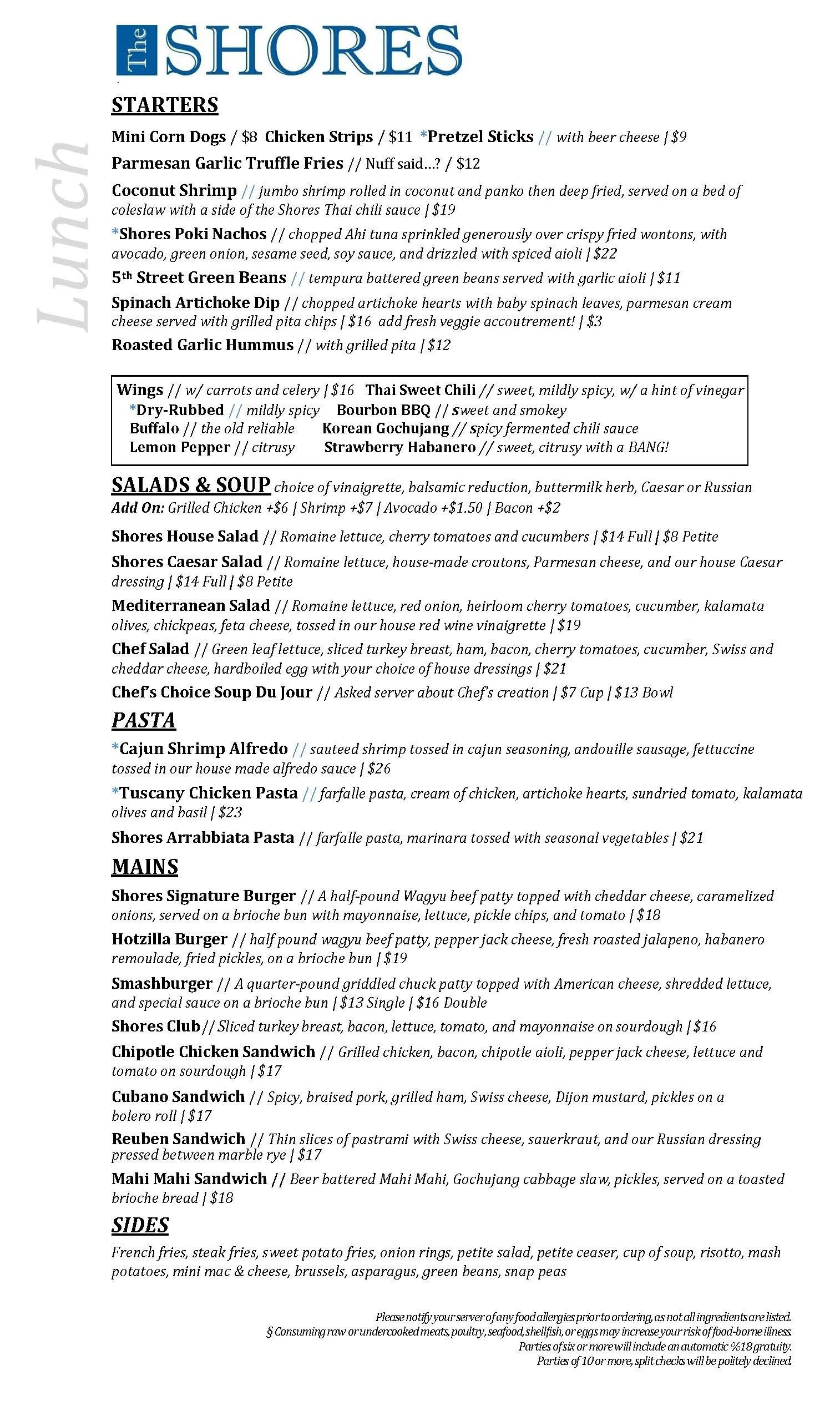 Menus — The Shores Restaurant