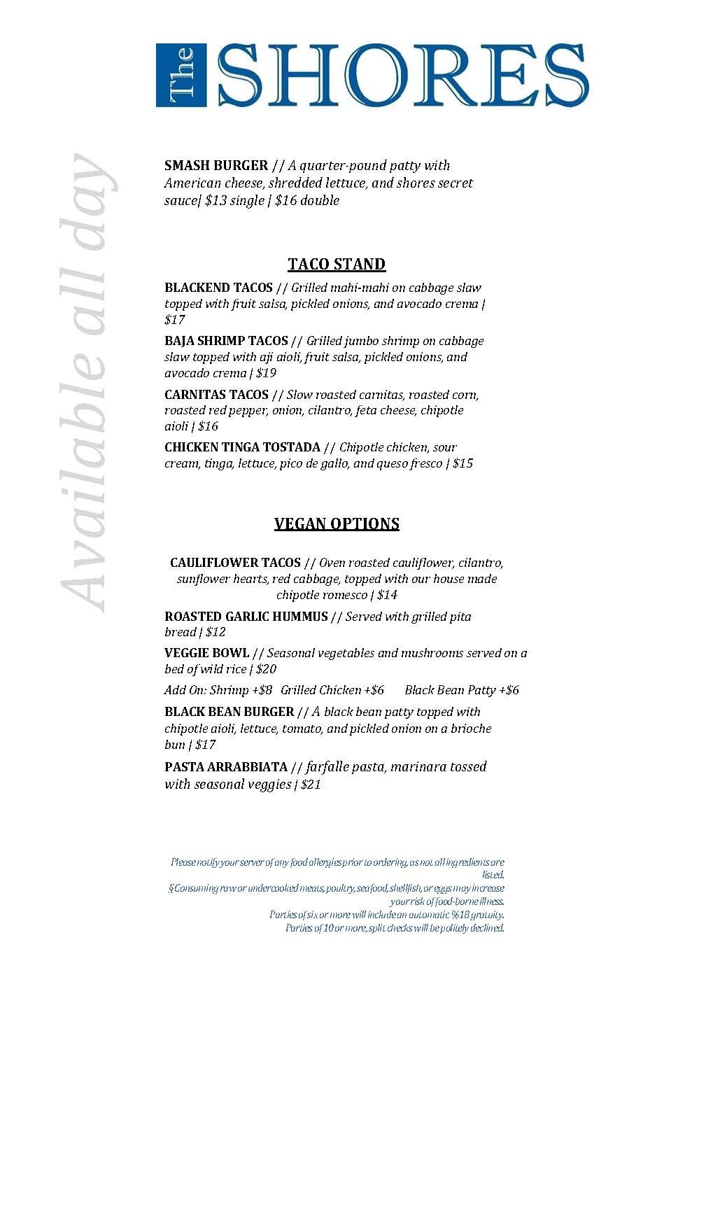 Menus — The Shores Restaurant