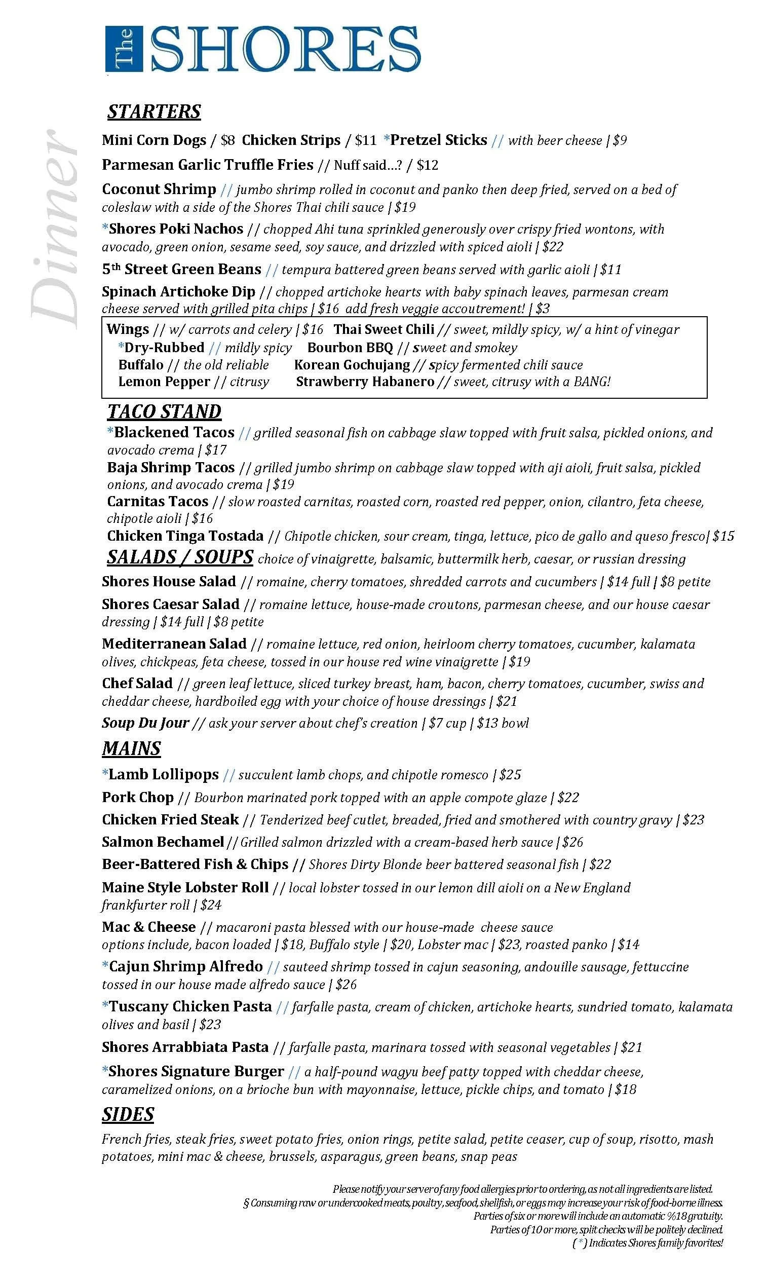 Menus — The Shores Restaurant