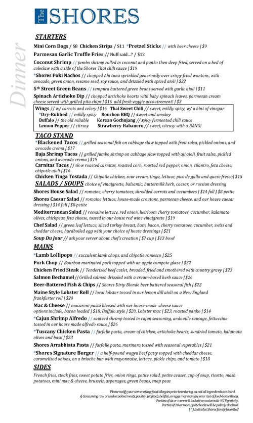 Menus — The Shores Restaurant