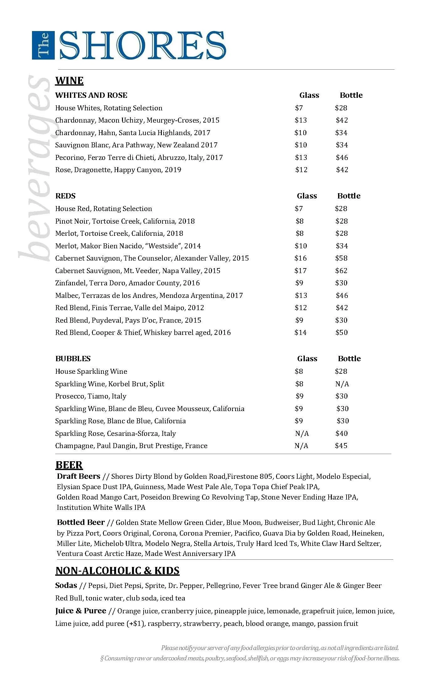 Menus — The Shores Restaurant