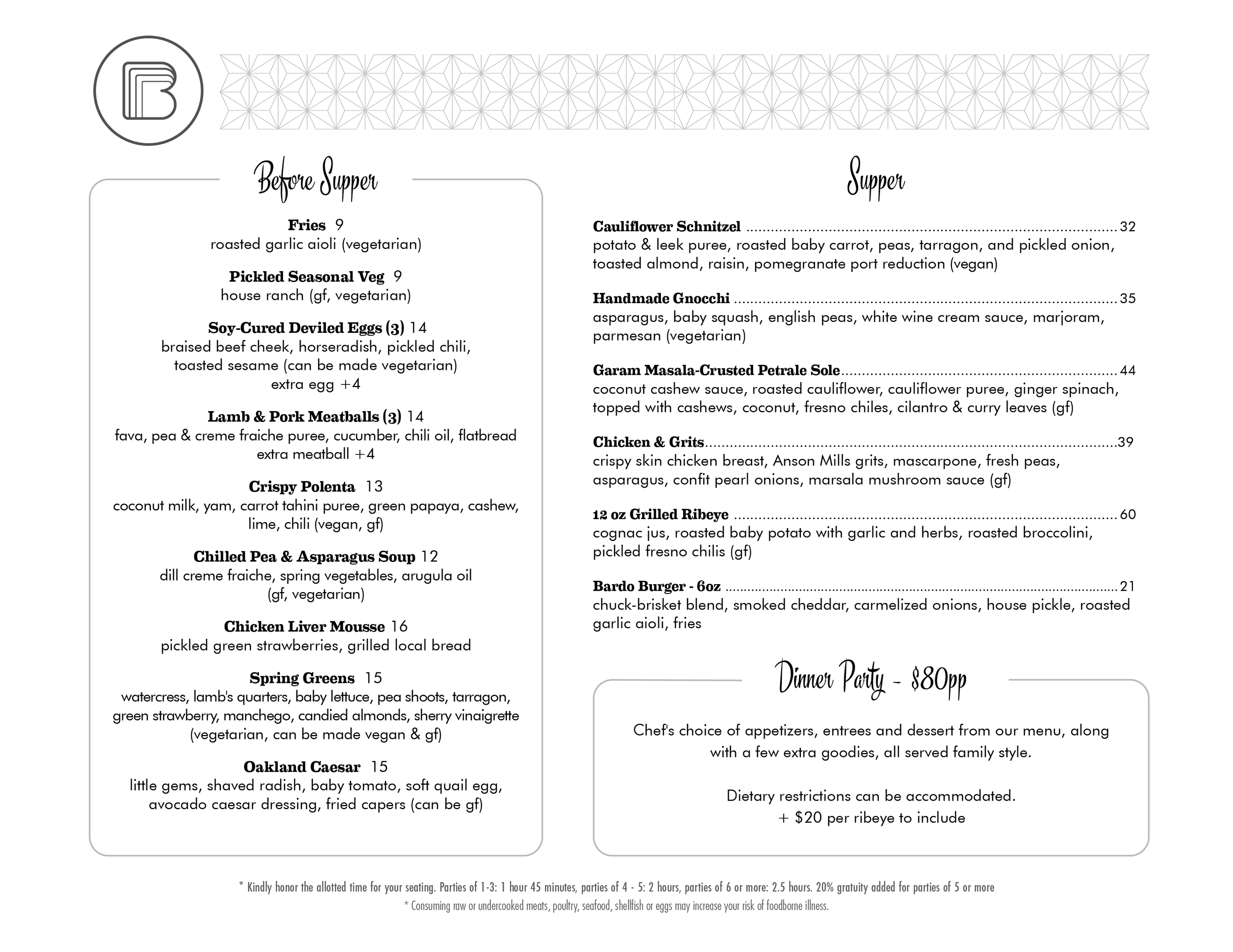 MENUS — Bardo Lounge & Supper Club