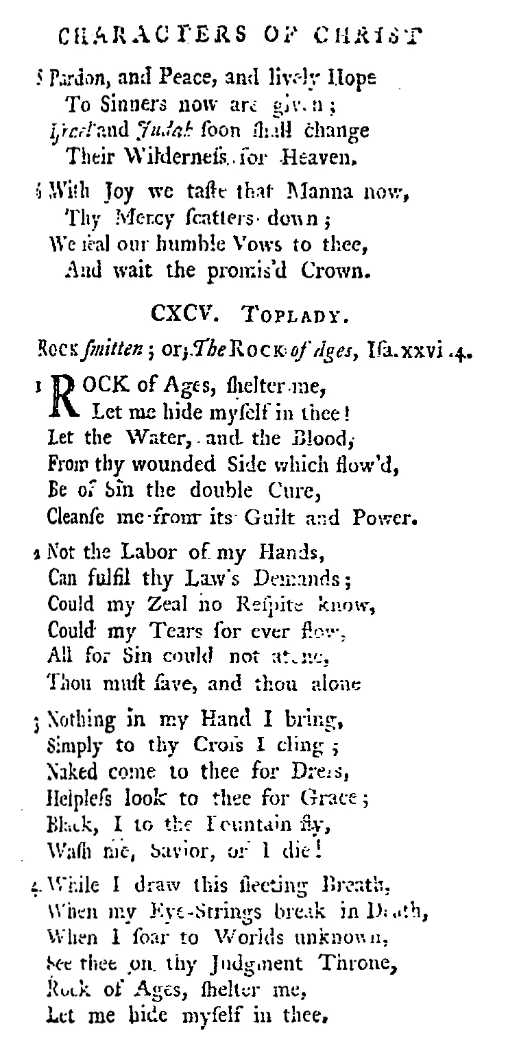 Rock of ages, cleft for me — Hymnology Archive