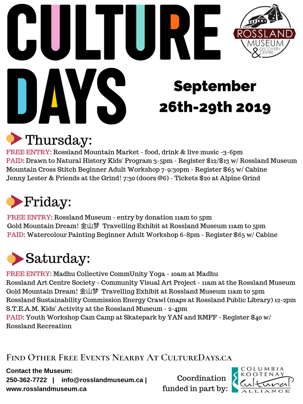 Culture Days 2019 in Rossland — Rossland Museum & Discovery Centre