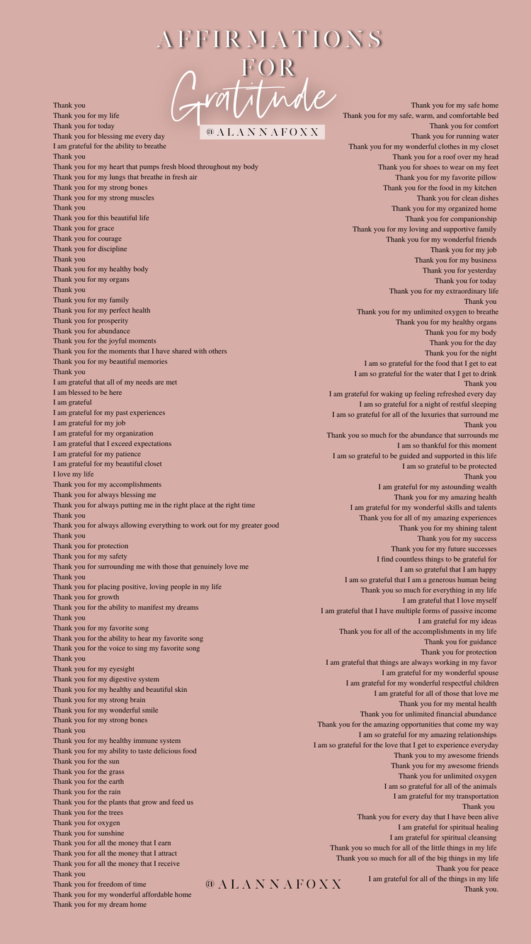 30 Positive Affirmations For Gratitude - Alanna Foxx