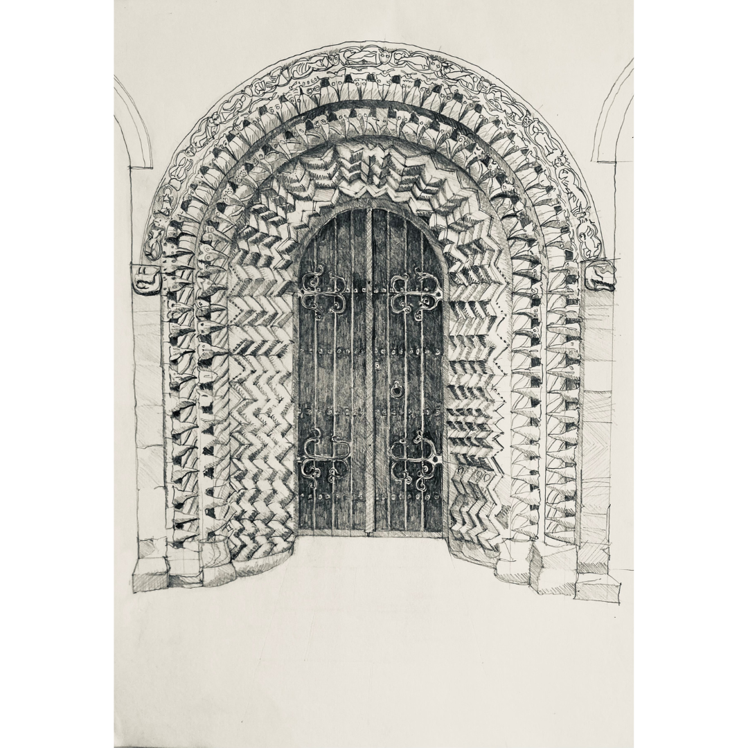 Pencil drawing of St Mary's Church, Iffley by David Emond — Fen Ditton ...