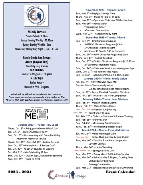 EVENTS — Christian Heritage Church