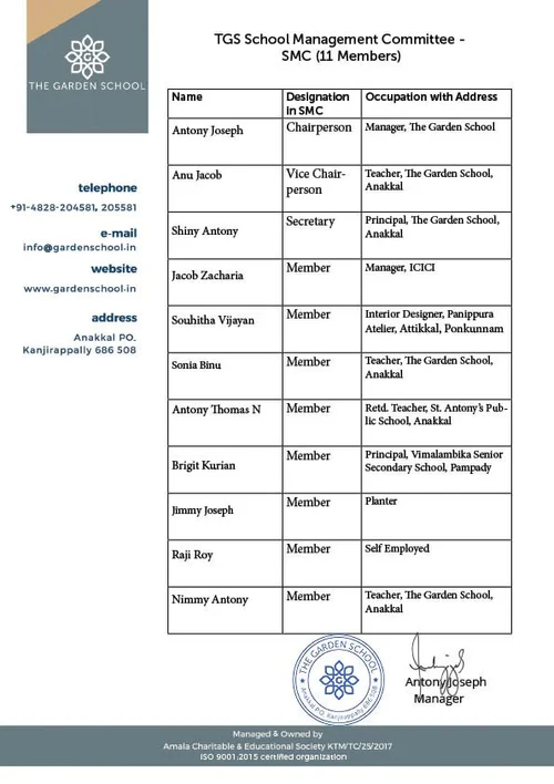 School Management Committee — The Garden School
