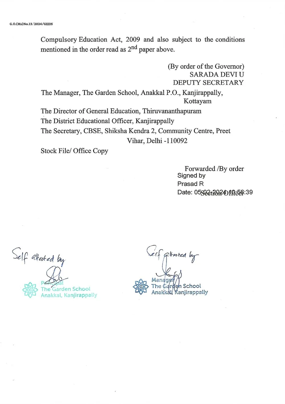 Recognition Certificate — The Garden School